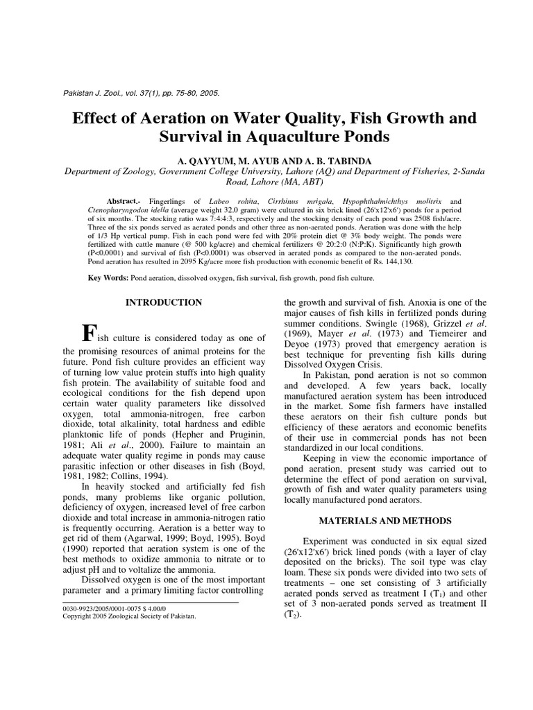 Effect of Aeration On Water Quality Fish | PDF | Ph