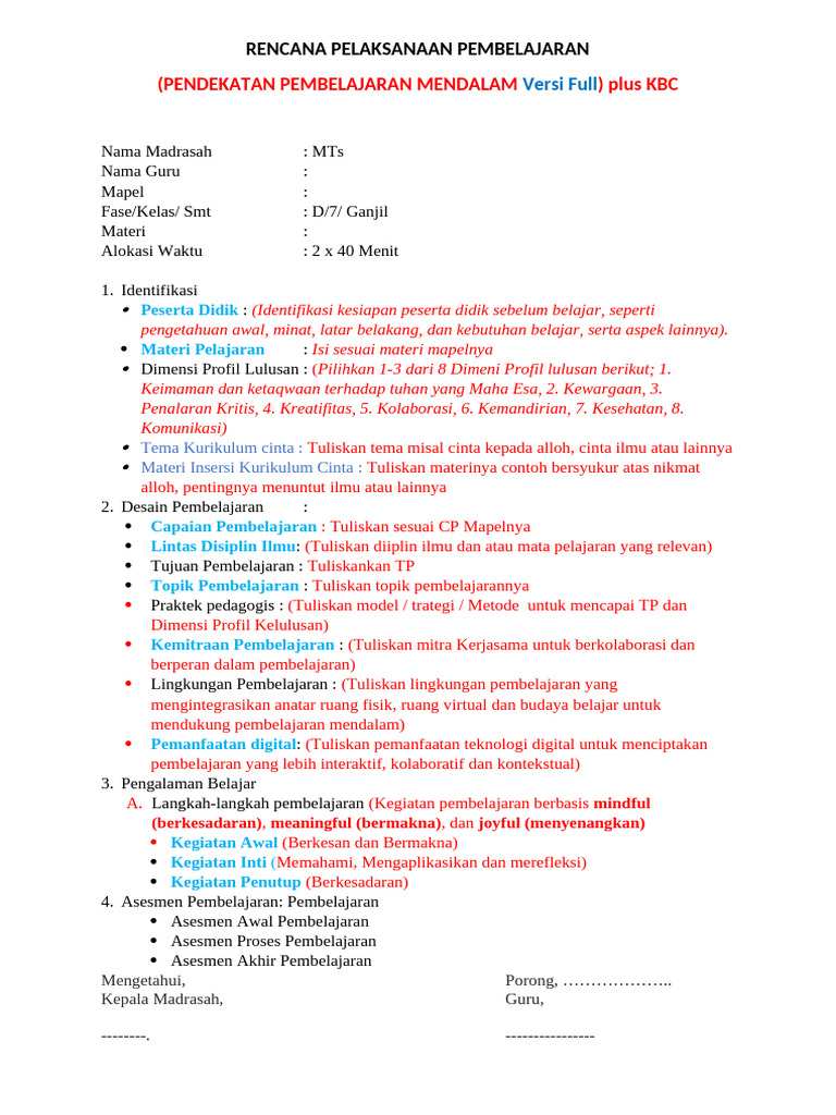 Sistematika RPP DL Plus KBC | PDF
