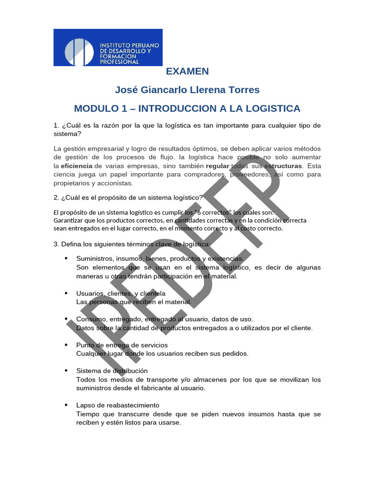 Examen MODULO 01 - Logistica y Operaciones | PDF
