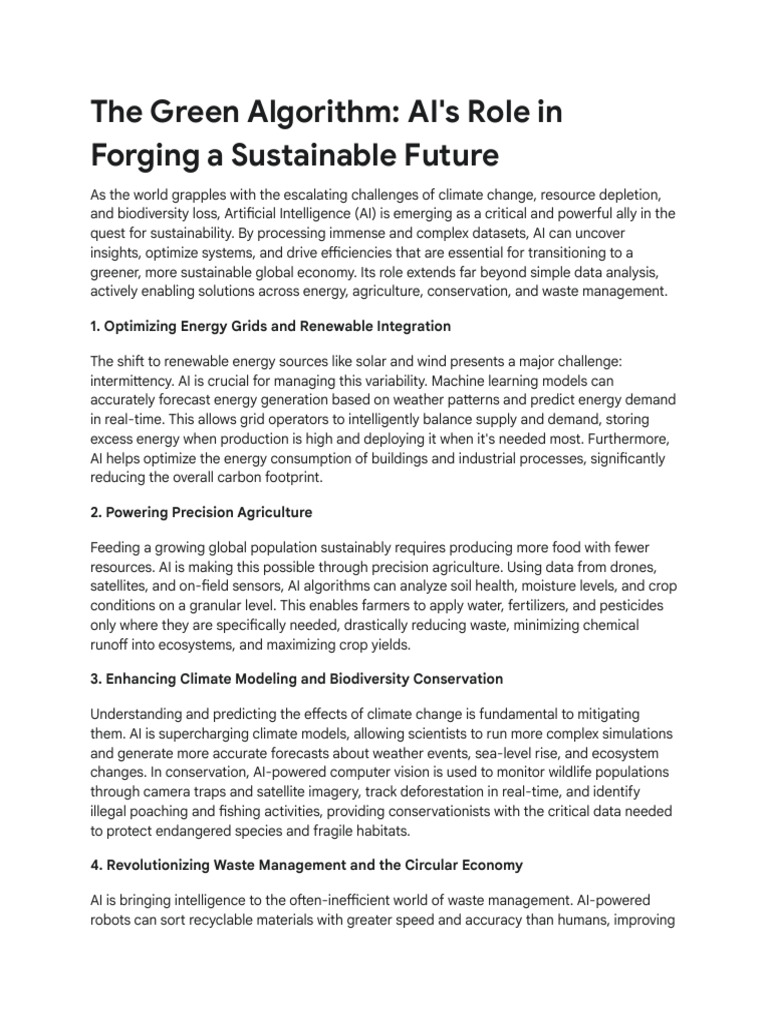 The Green Algorithm - AI's Role in Forging A Sustainable Future | PDF | Artificial Intelligence ...
