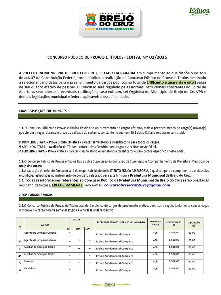 Edital Normativo No 01 2025 Brejo Do Cruz Okok 1 | PDF | Deficiência visual | Remédio