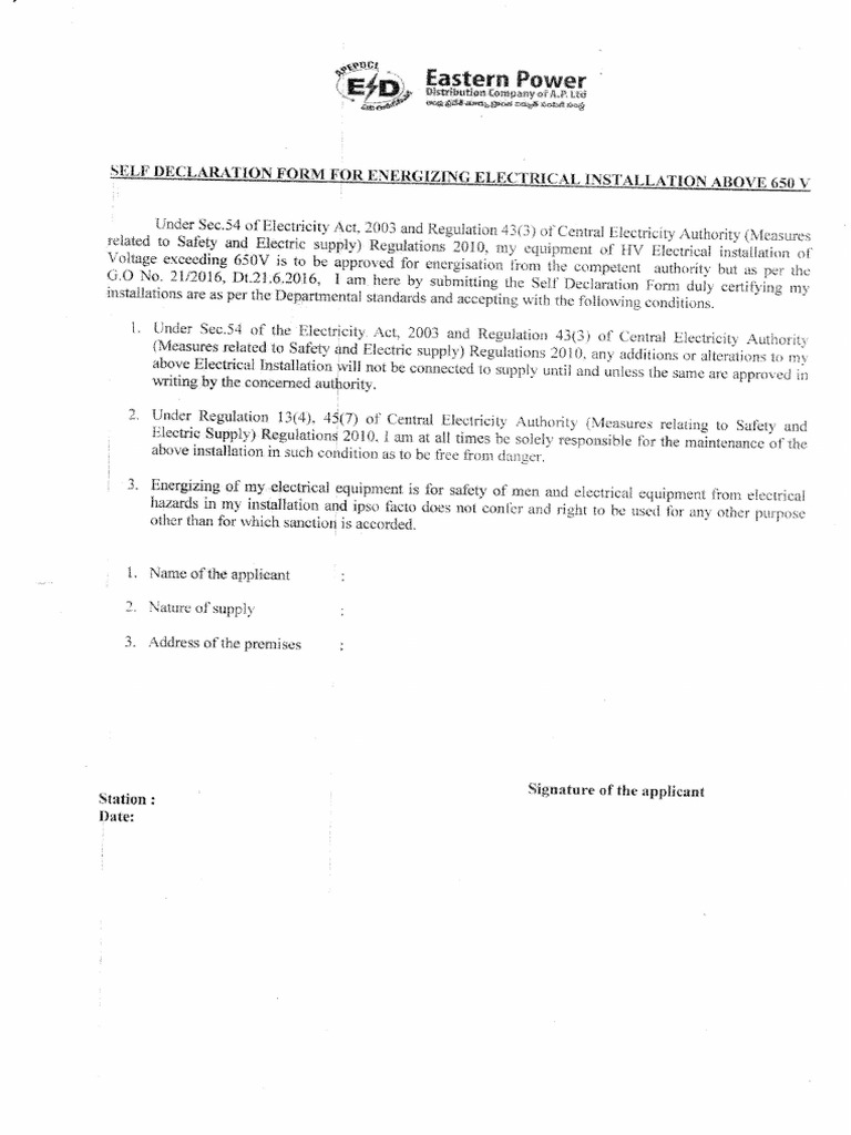 APEPDCL-Self Declaration Form | PDF