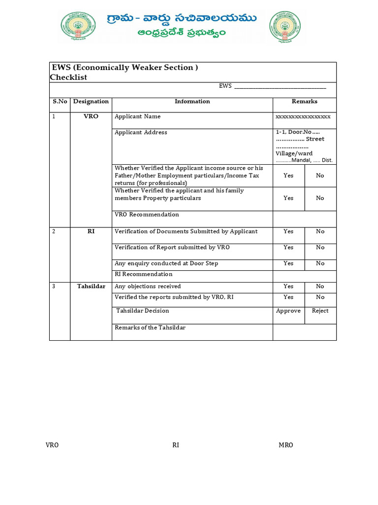 EWS Application Verification Checklist | PDF