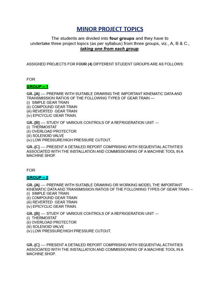 Minor Project Topics For Me 2nd Year | PDF | Machines | Gear