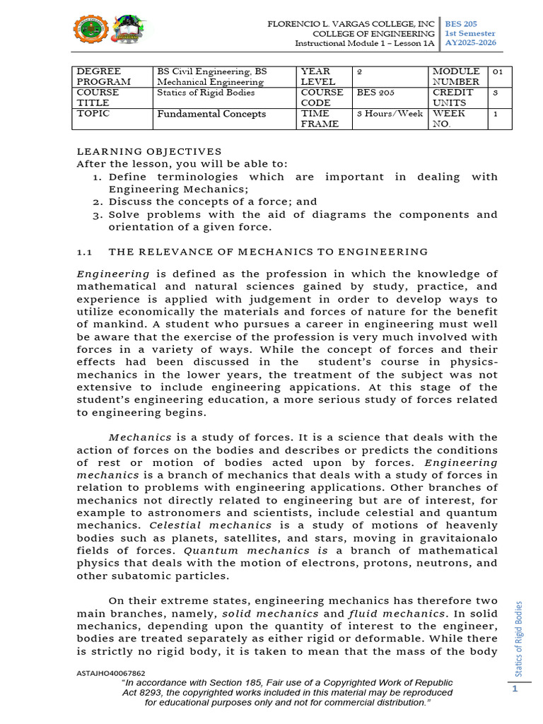 SRB Module01 Lesson1A 25 1 | PDF | Mechanics | Force