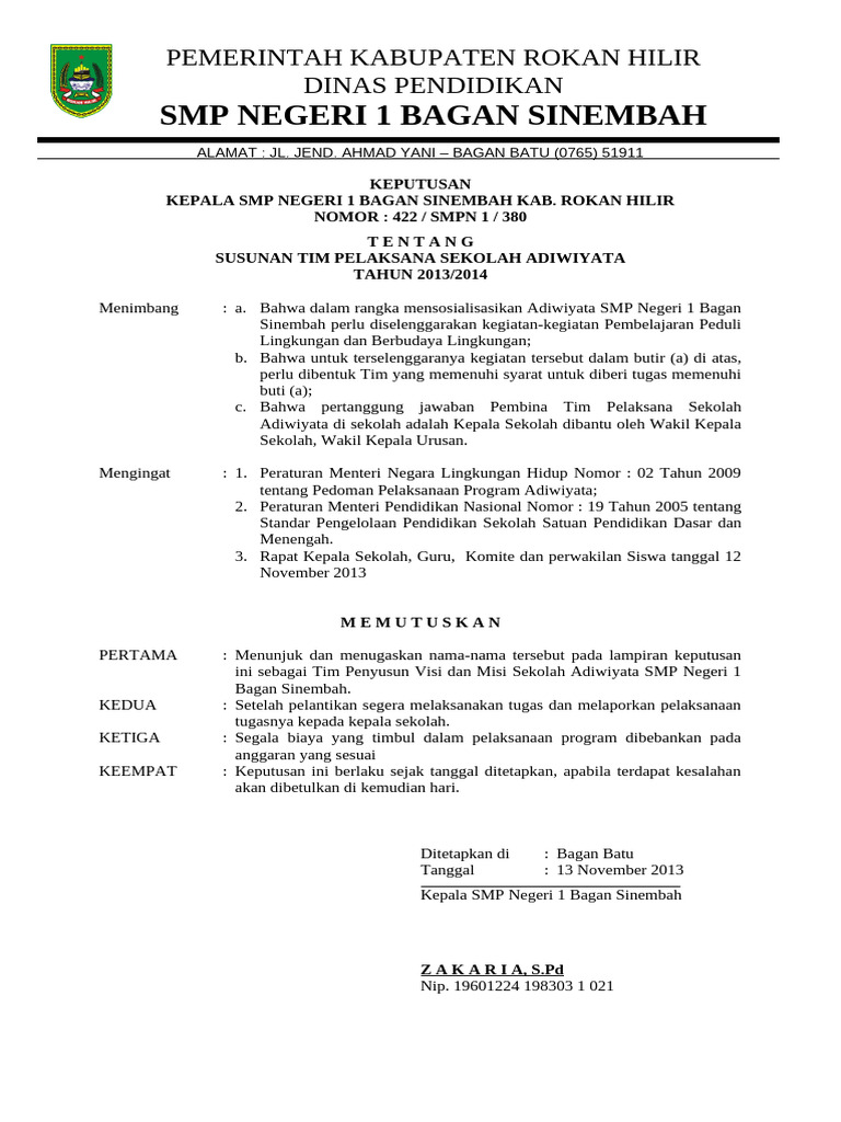 Tim Adiwiyata SMPN 1 Bagan Sinembah 2013/2014 | PDF