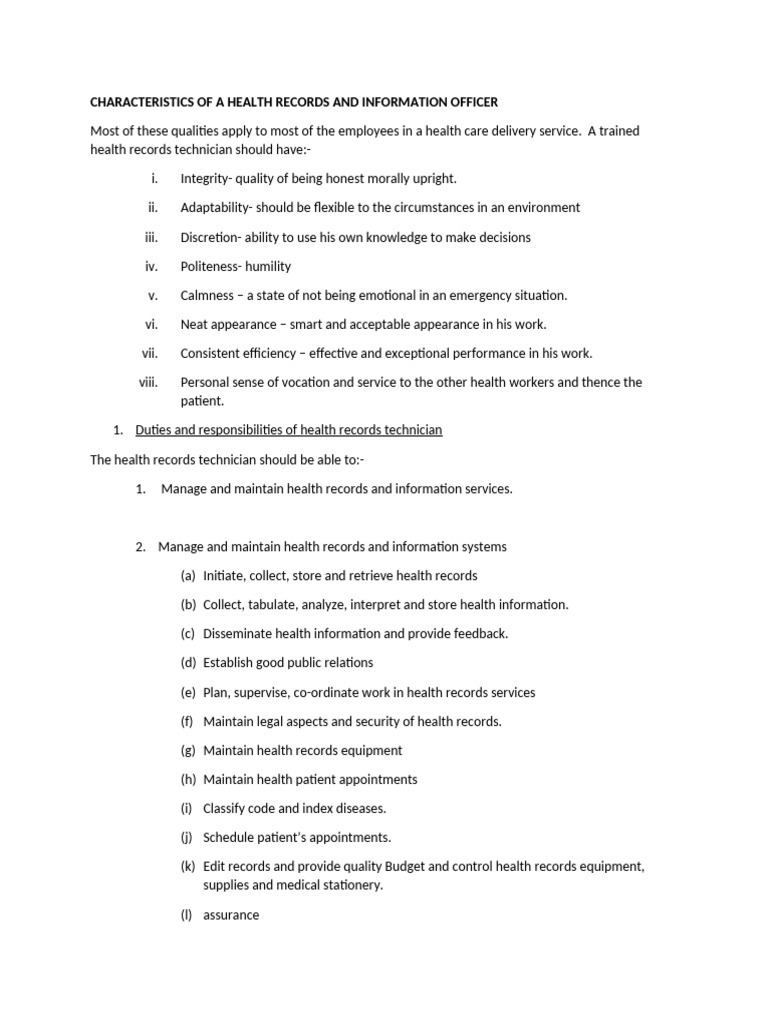 Essential Traits of Health Records Officers | PDF | Information ...