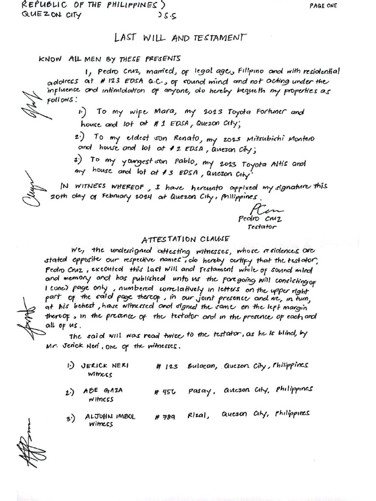 Notarial Will 1 | PDF