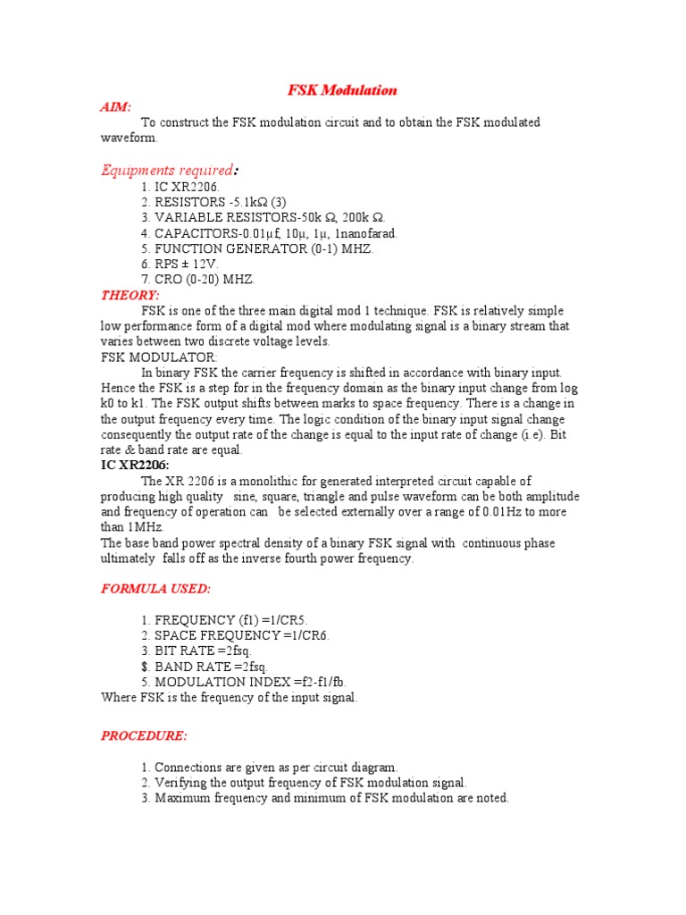 Equipments Required: FSK Modulation | PDF