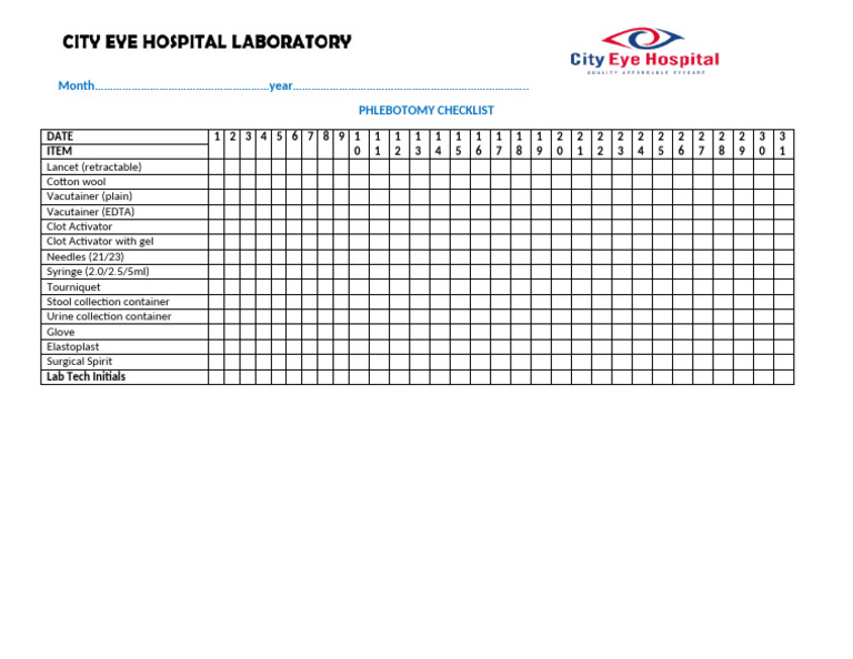 Phlebotomy Supplies Checklist | PDF