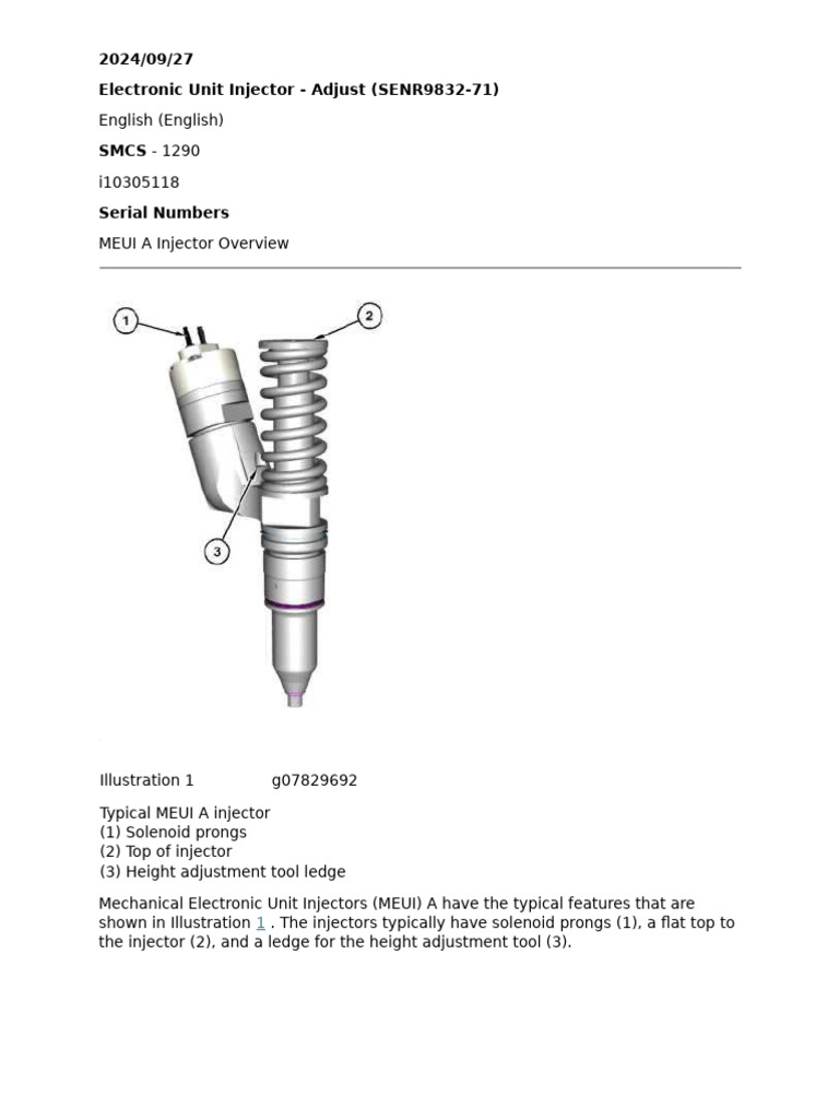 MEUI Injector Adjustment Guide 2024 | PDF | Fuel Injection | Piston