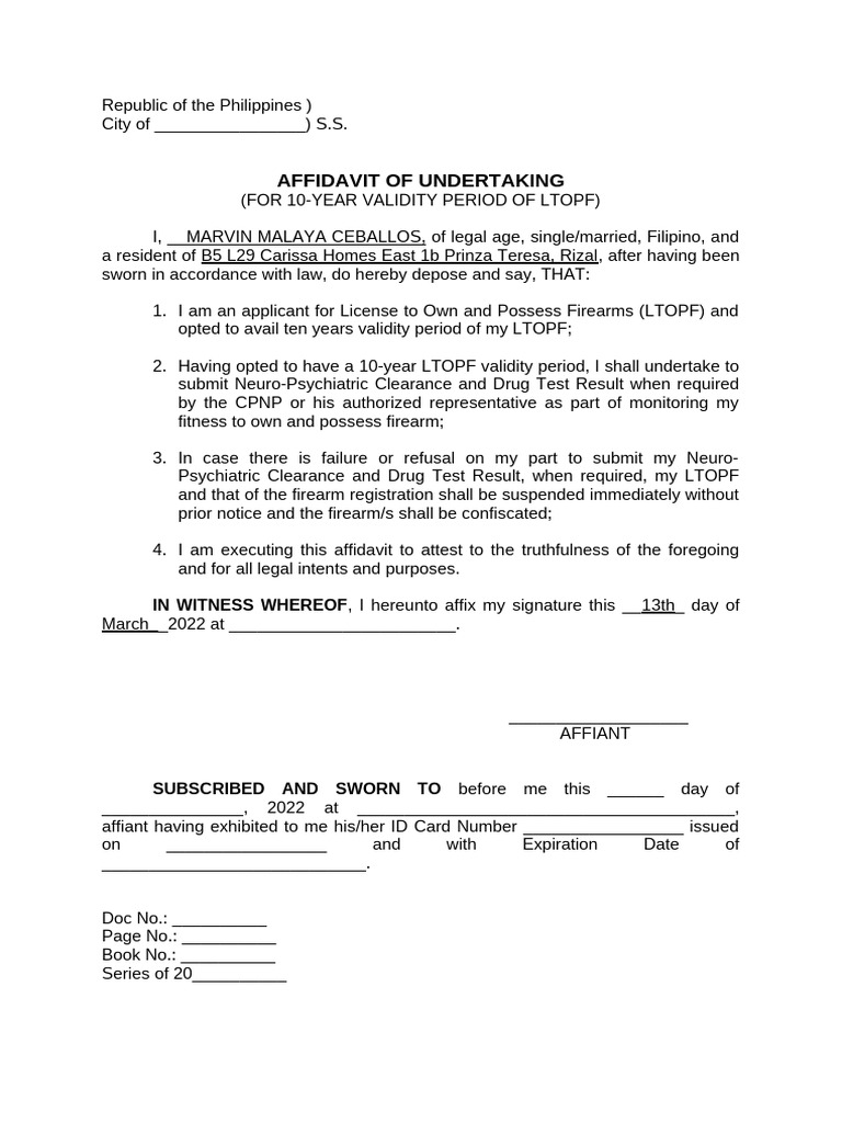Affidavit Undertaking 10 Years3 | PDF