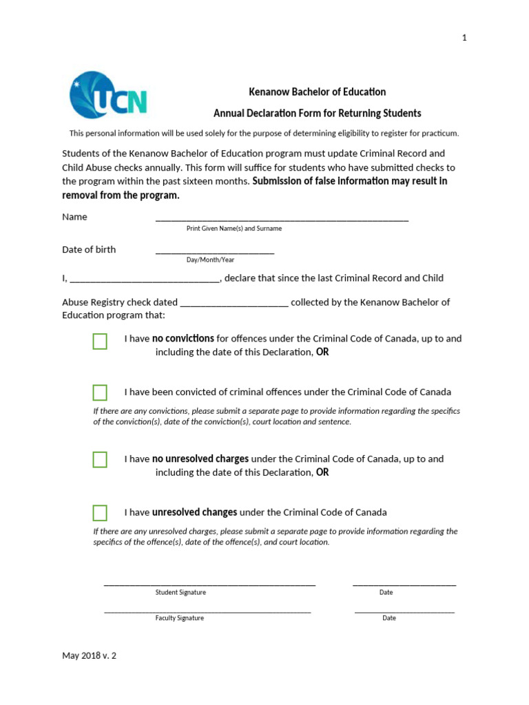 Annual Declaration Form V - 2 | PDF | Criminal Record | Law Enforcement