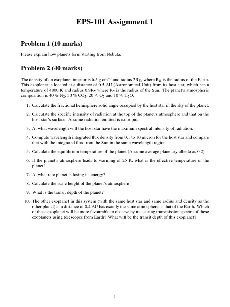 EPS101 Assignment1 | PDF