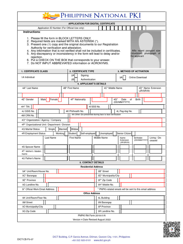 PNPKI Application Form Individual Certificate Fillable | PDF | Identity Document | Public Key ...