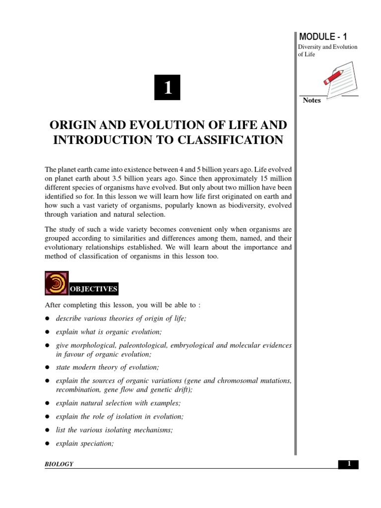 Origin and Evolution of Life and Introduction To Classification | PDF ...