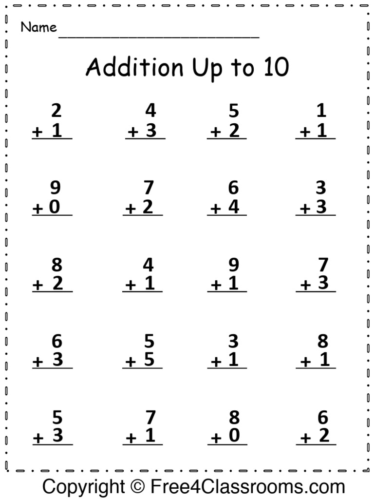 Free Addition Up To 10 Math Worksheet v1hs4q | PDF