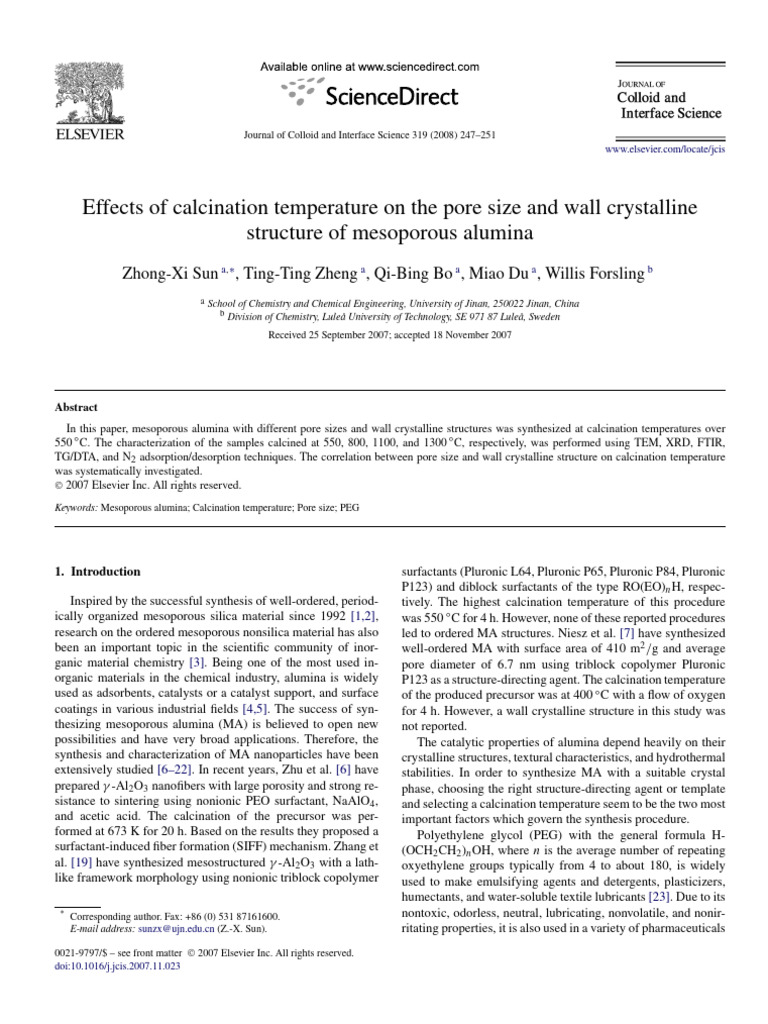 Impact of Calcination on Mesoporous Alumina | PDF | Adsorption ...