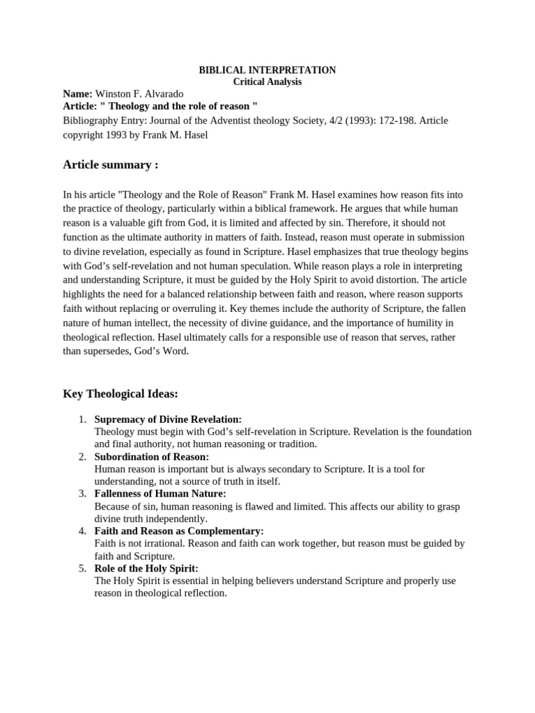 Biblical Interpretation (Term Paper) | PDF | Faith | Theology