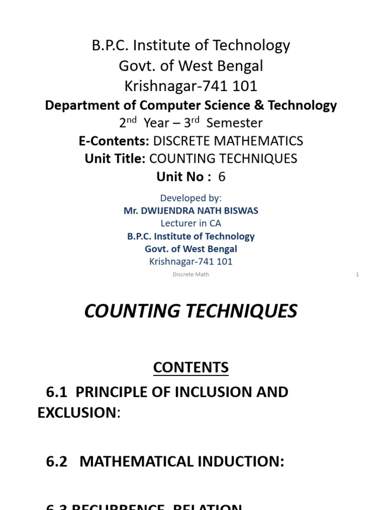 Counting Techniques in Discrete Mathematics | PDF | Recurrence Relation ...
