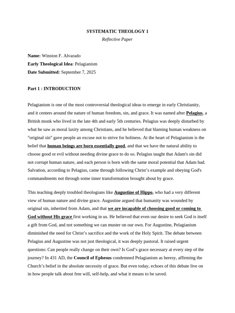 Systematic Theology 1 (Term Paper) | PDF | Grace In Christianity ...