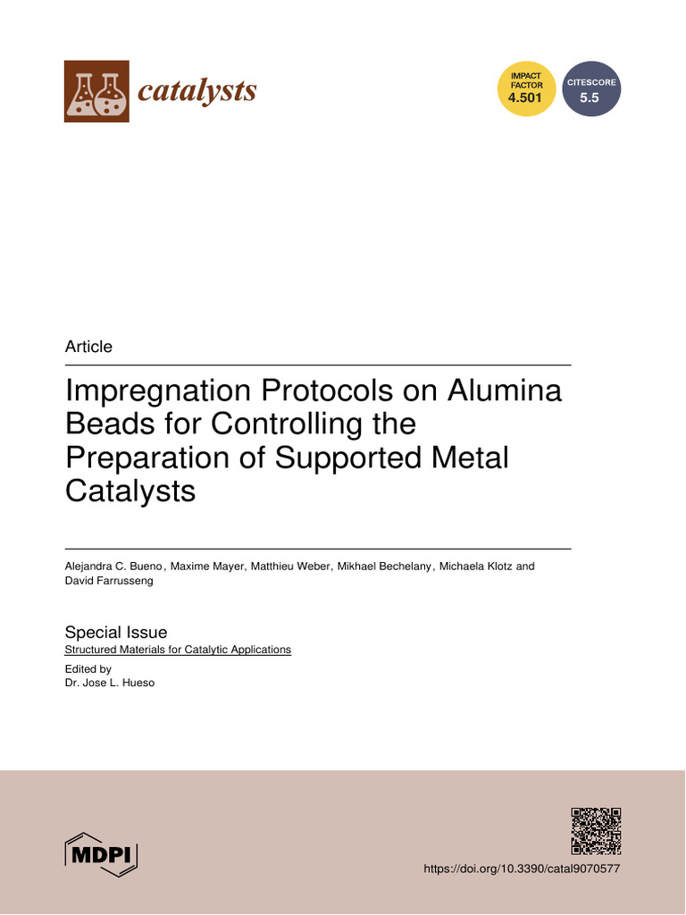 Impregnation Protocols On Alumina Beads For Controlling The Preparation of Supported Metal ...