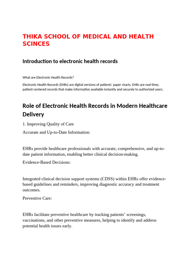 EHR Notes: Enhancing Healthcare Delivery | PDF | Electronic Health ...