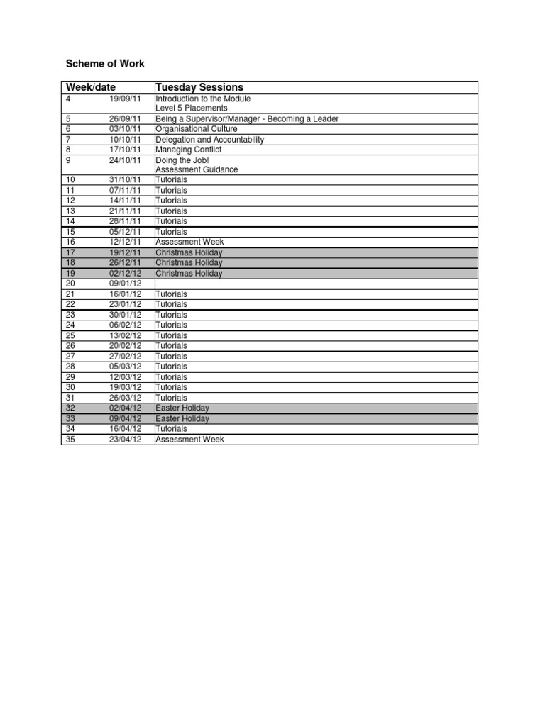 Level 5 Placement Scheme of Work | PDF