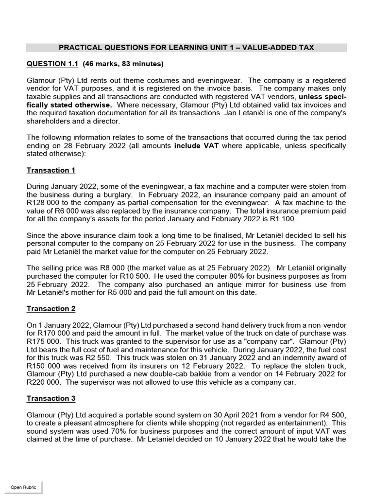 VAT Transactions Analysis for Glamour (Pty) Ltd | PDF | Value Added Tax ...