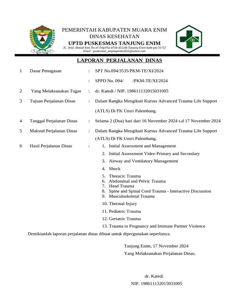 Laporan Perjalanan Dinas ATLS 2024 | PDF
