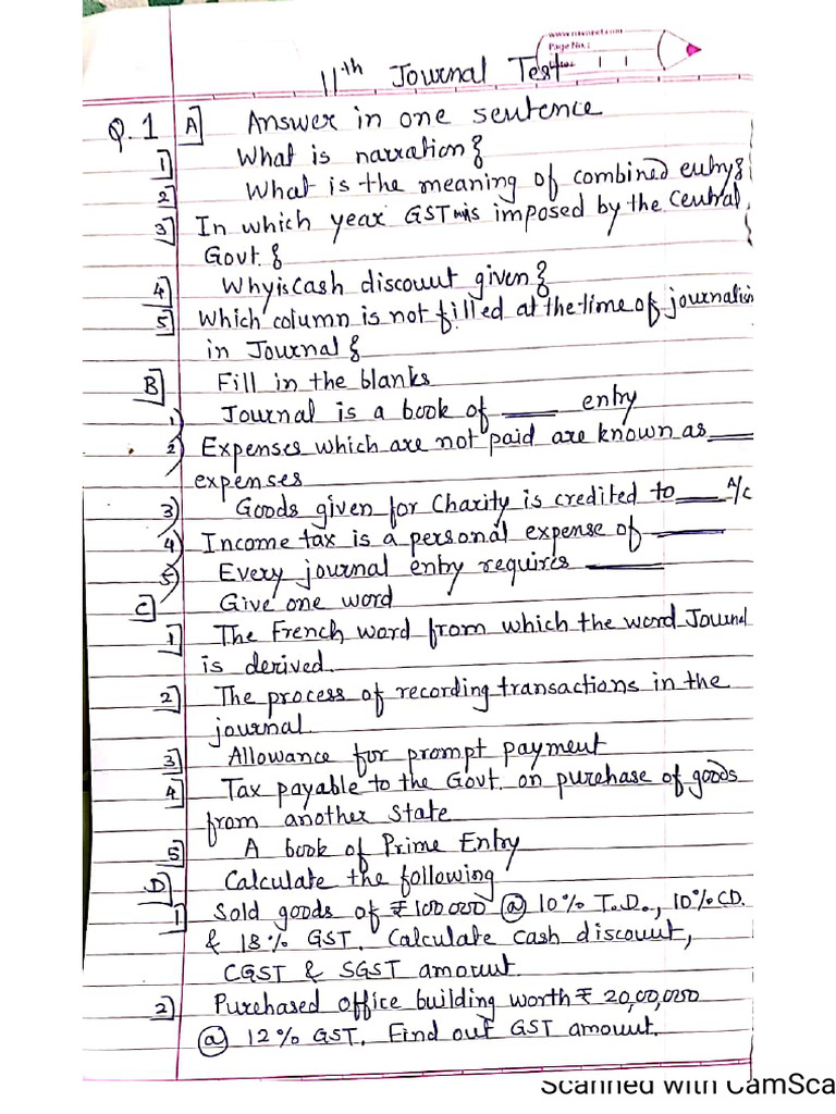 11th Journal Test | PDF