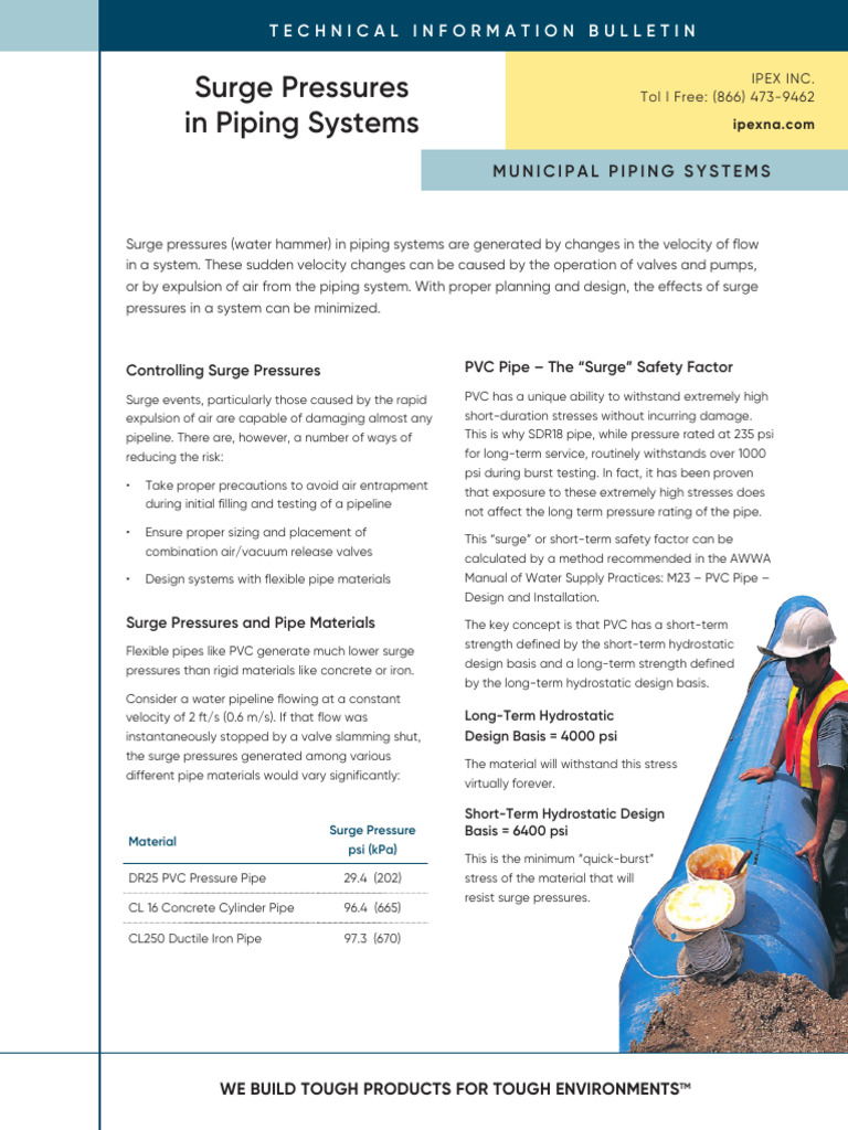 Surge Pressures in IPEX Piping Systems | PDF | Pipe (Fluid Conveyance ...