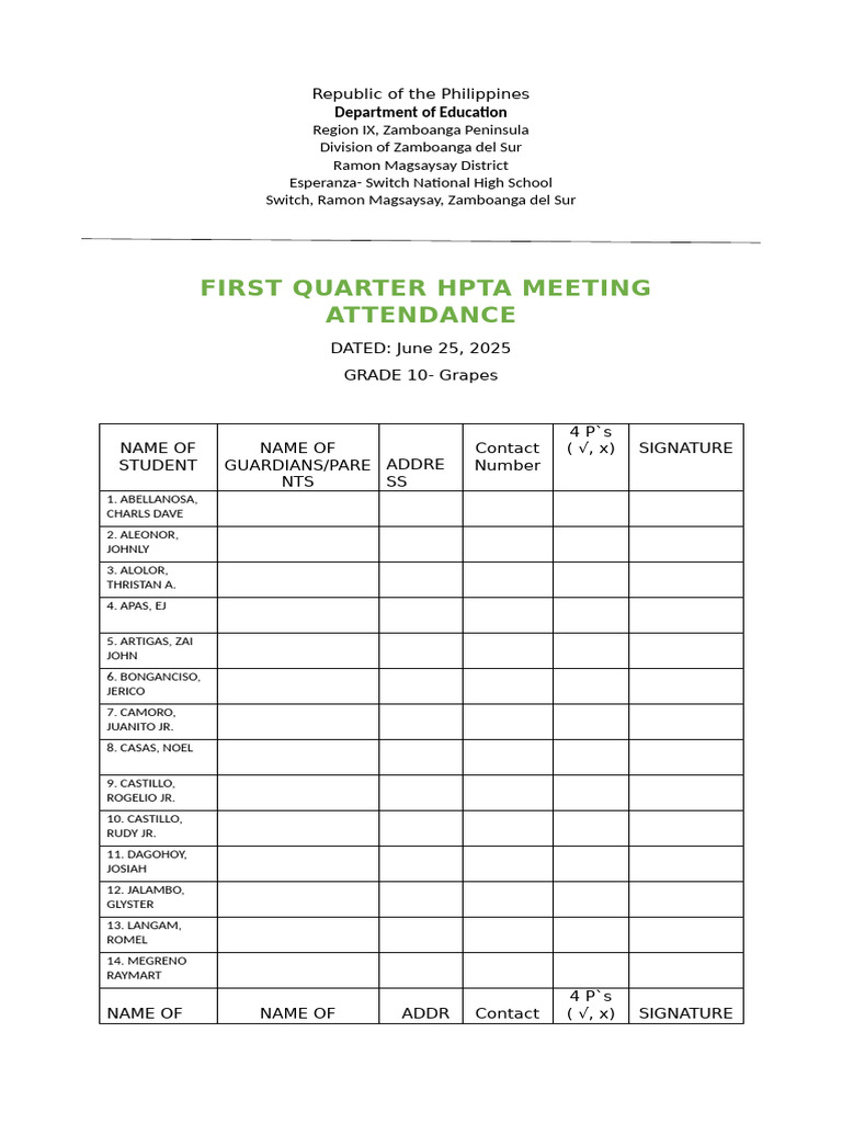 Hpta Attendance | PDF