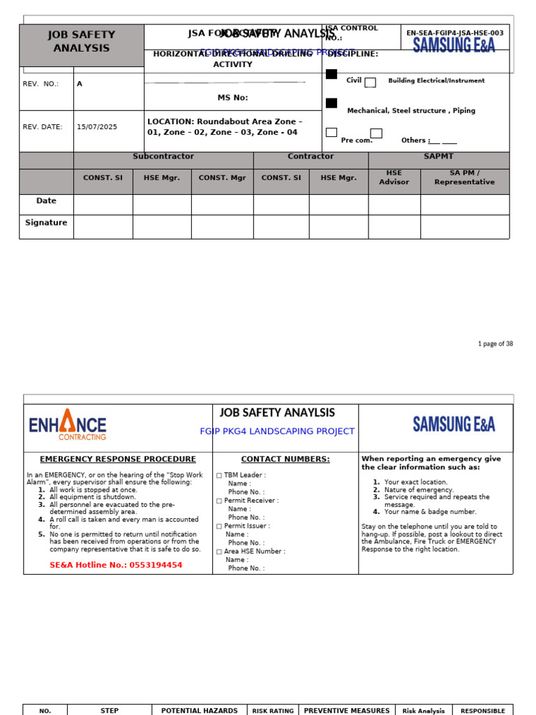 Job Safety Analysis HDD For Approval Updated | PDF | Traffic | Safety
