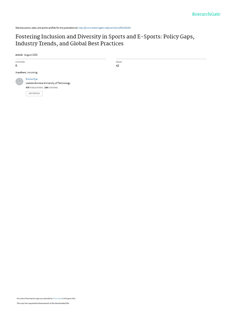 Fostering Inclusion and Diversity in Sports and E-Sports: Policy Gaps ...