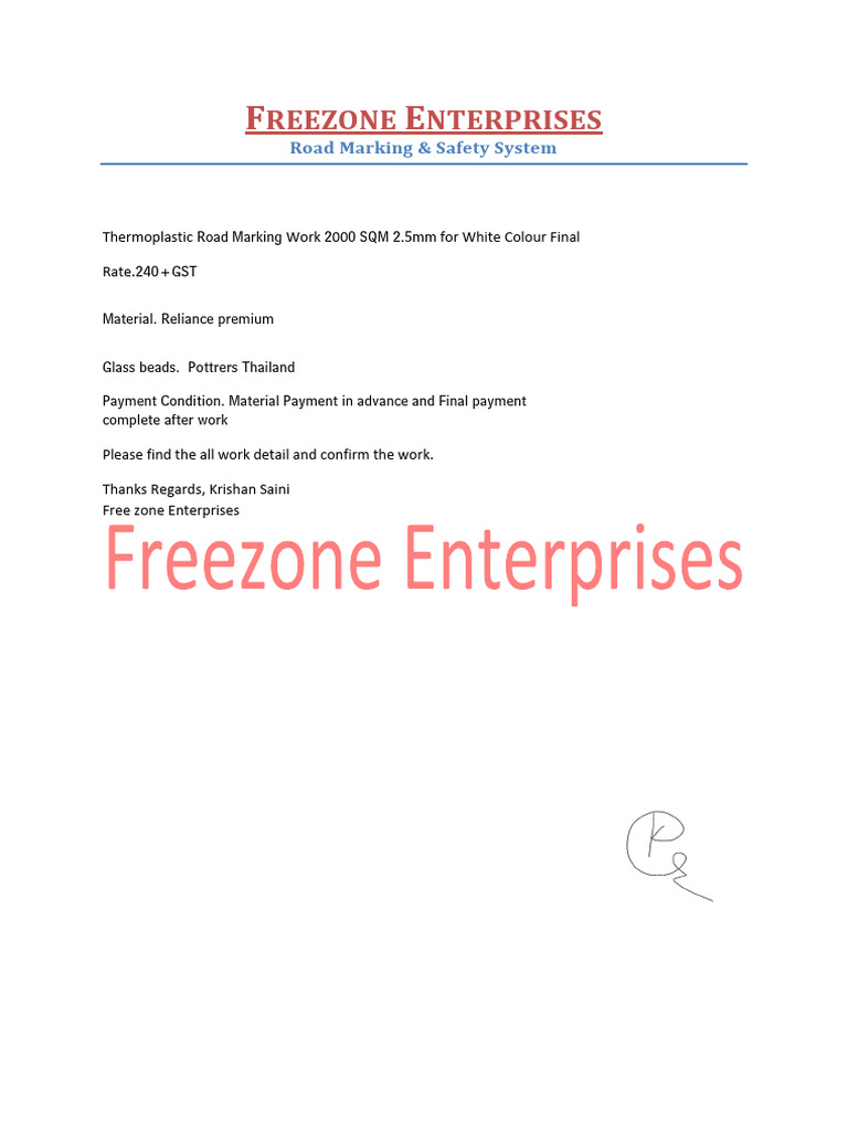 Freezone Enterprises Cotation | PDF