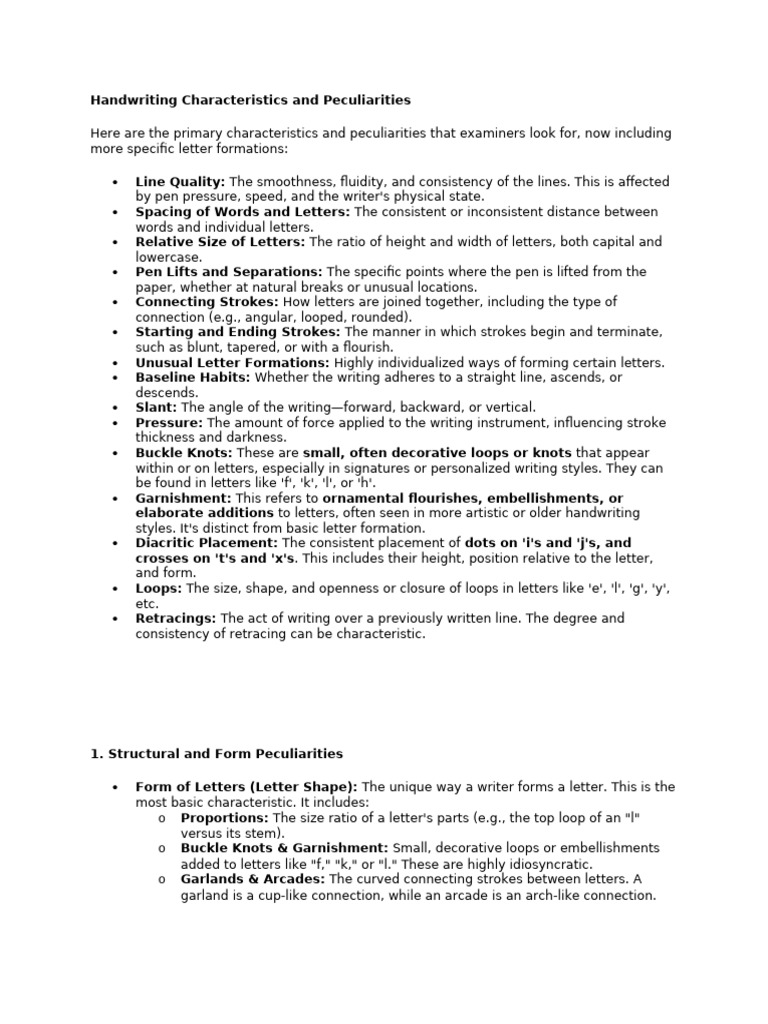 Handwriting Characteristics and Peculiarities | PDF | Writing