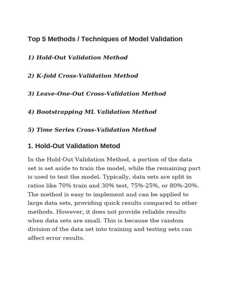 Model Validation Techniques | PDF | Cross Validation (Statistics) | Bootstrapping (Statistics)