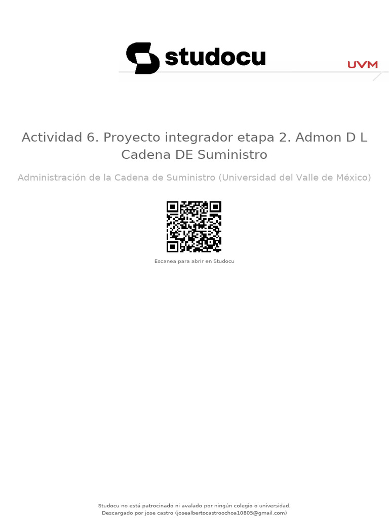 Actividad 6 Proyecto Integrador Etapa 2 Admon D L Cadena de Suministro ...