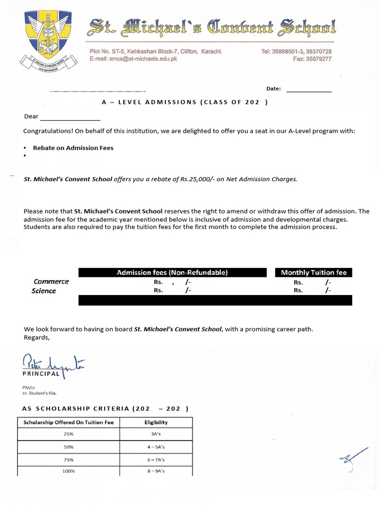 A-Level Admission Offer at SMCS 2025 | PDF