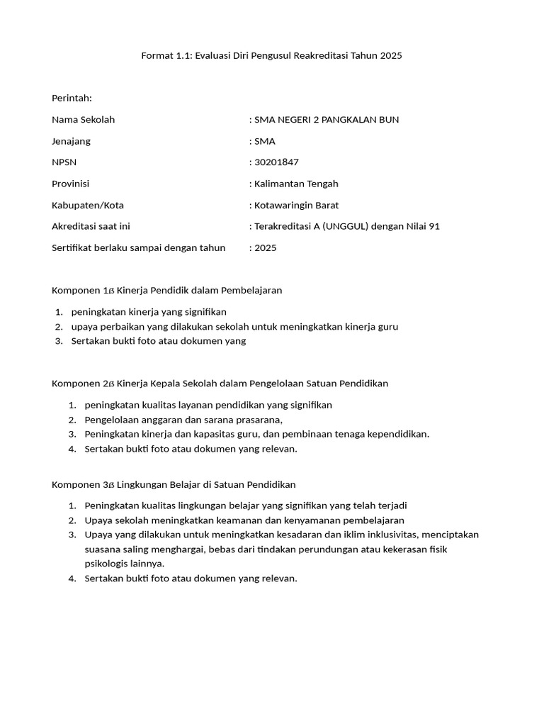Format Pengajuan Reakreditasi | PDF