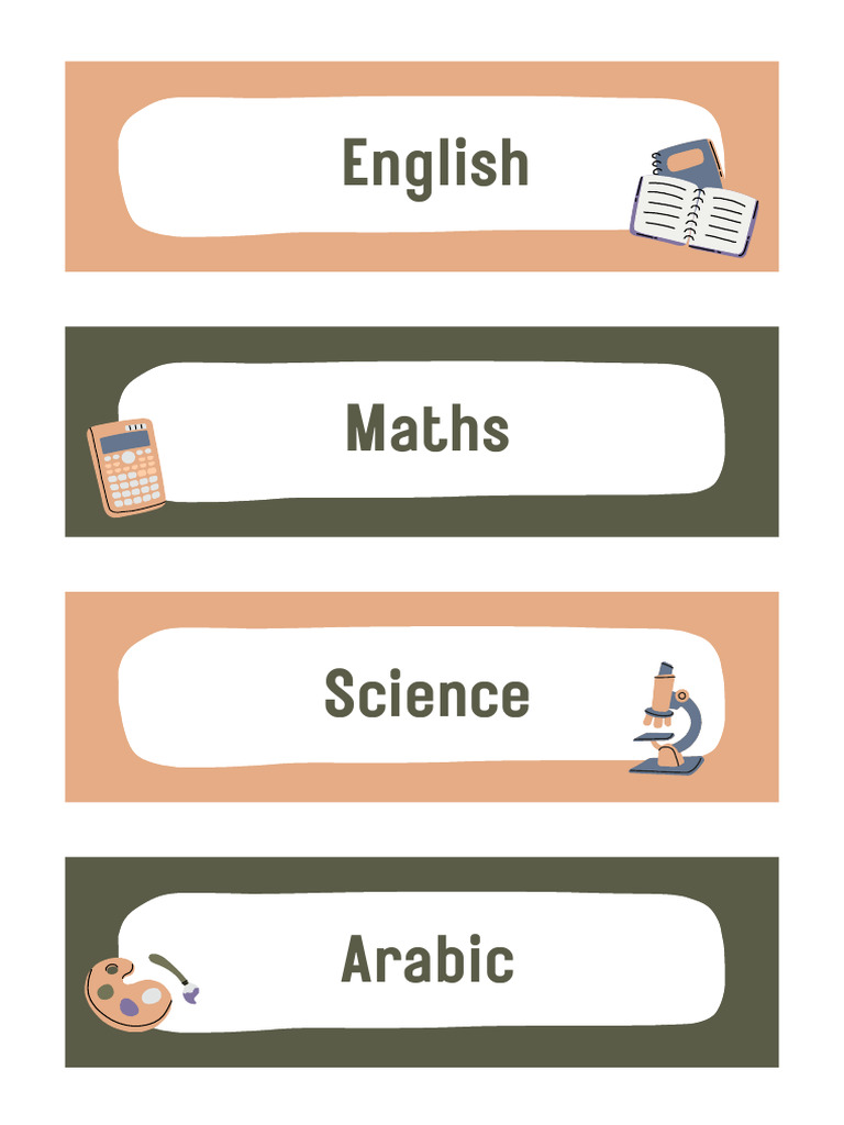 Subject Tote Tray Labels in Brown Peach and Blue Illustrative Style | PDF