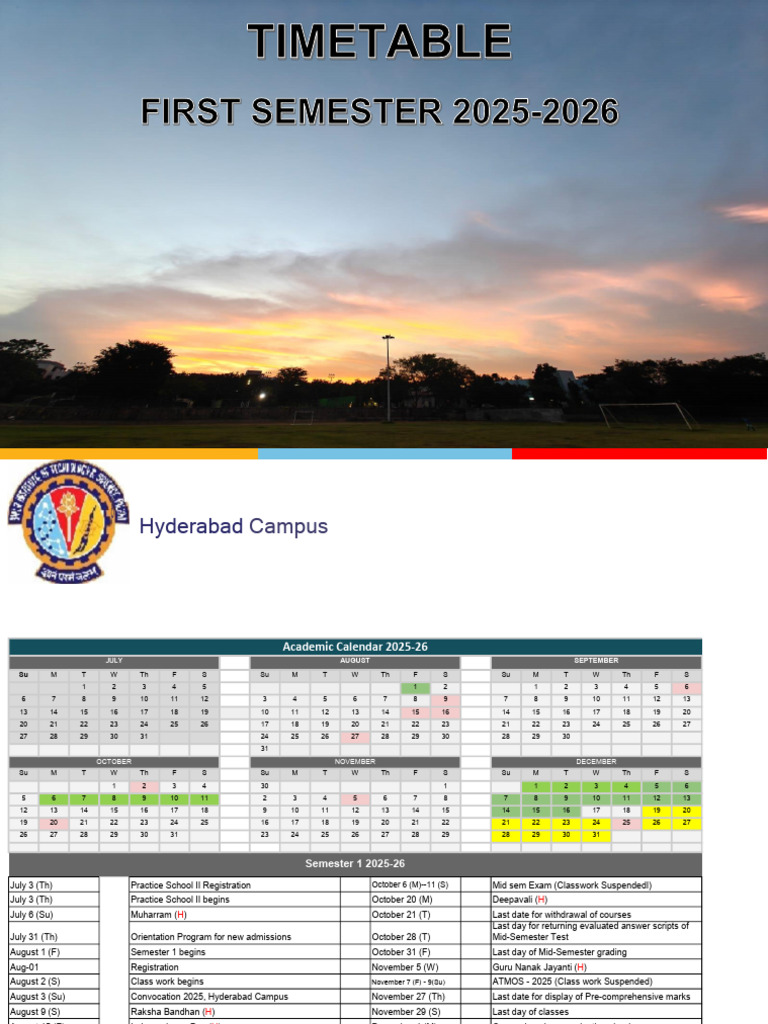 Timetable I Semester 2025 - 26 | PDF | Academic Term