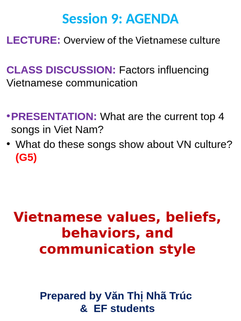 Session 9: Vietnamese Values, Beliefs, Behaviors, and Communication ...