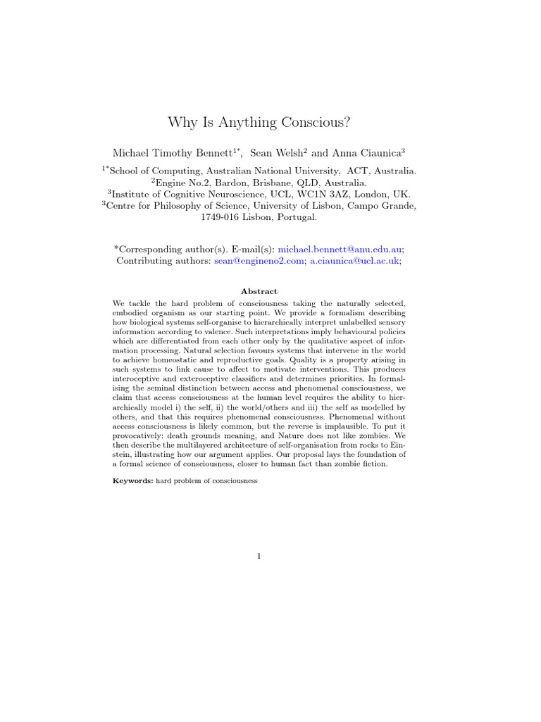 Why Is Anything Conscious?: Michael Timothy Bennett, Sean Welsh and ...