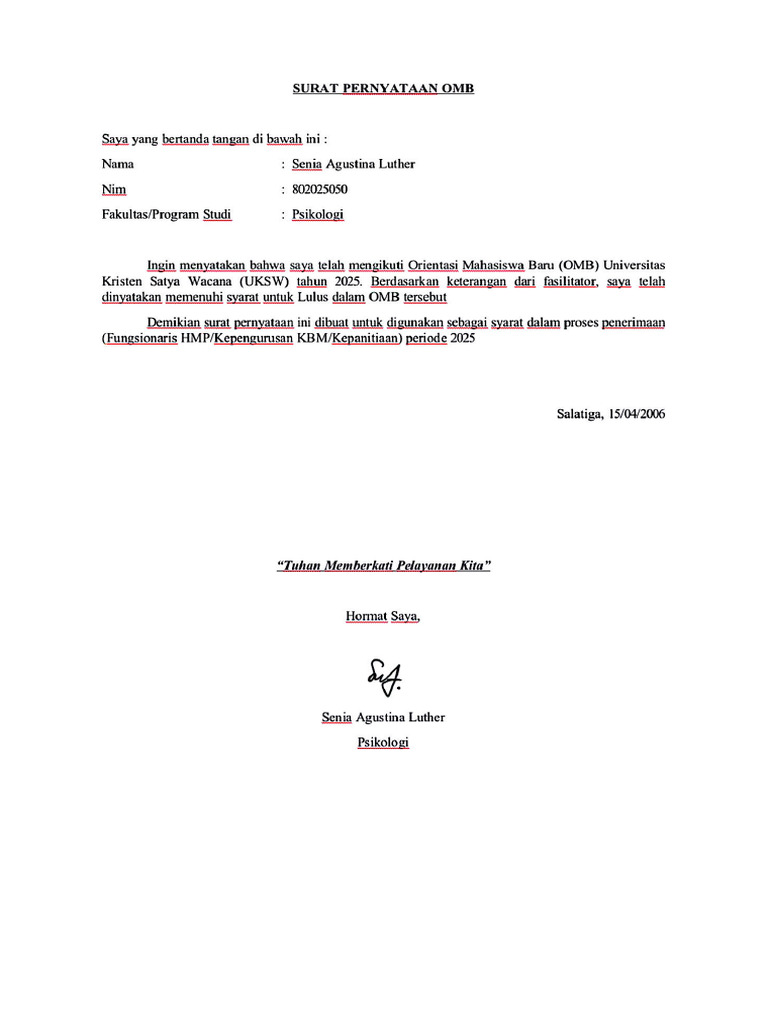 Surat Pernyataan OMB | PDF