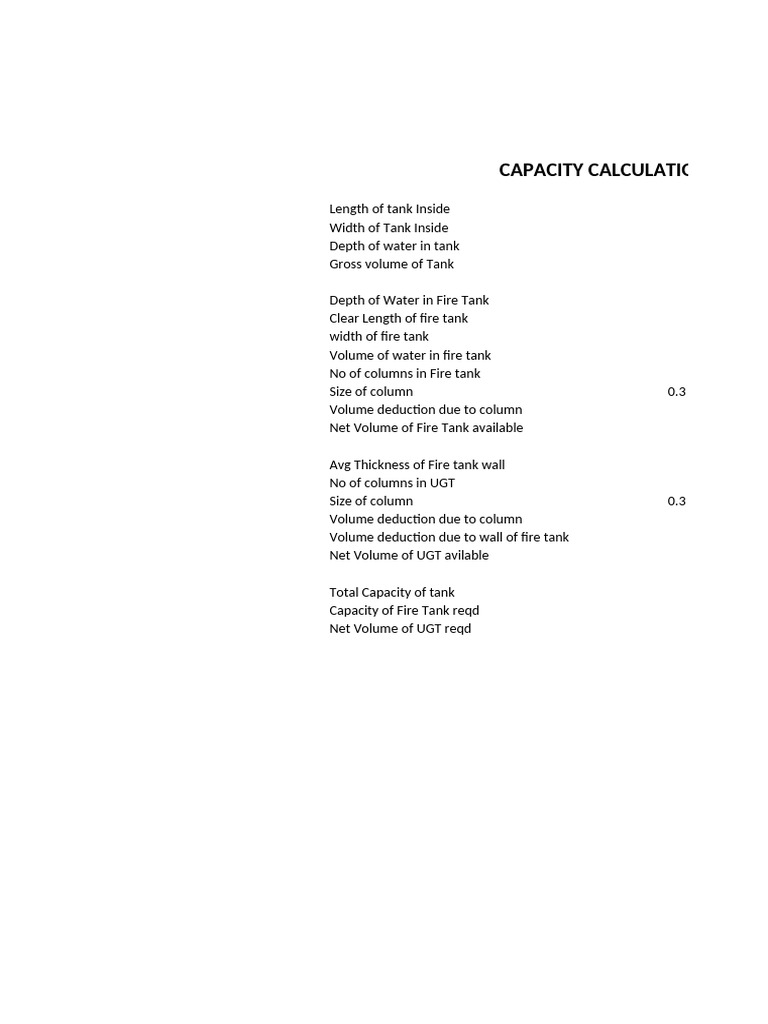Capacity Calculations 100 KL | PDF