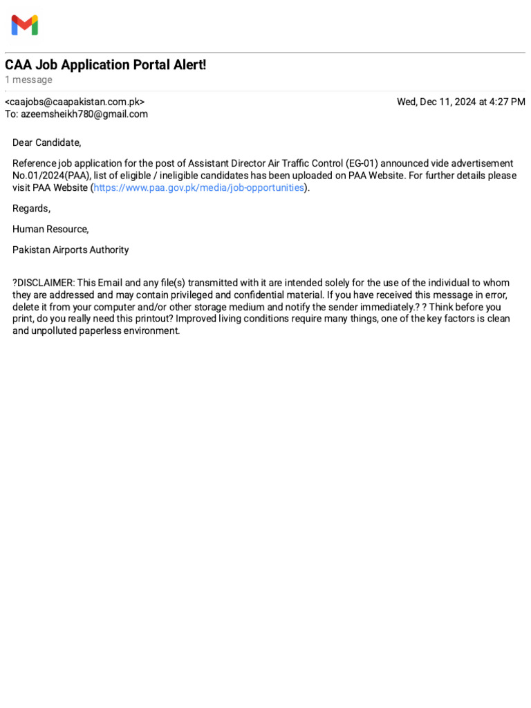CAA Job Application Update 2024 | PDF