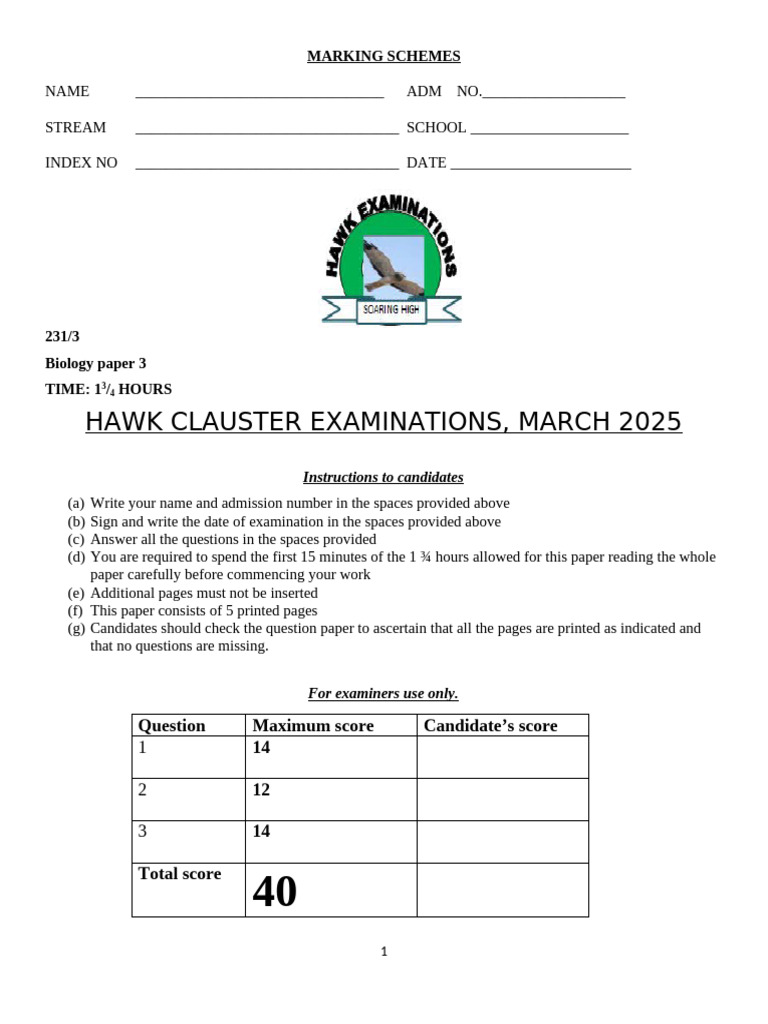 Biology Paper 3 Marking Scheme 2025 | PDF | Glucose | Starch