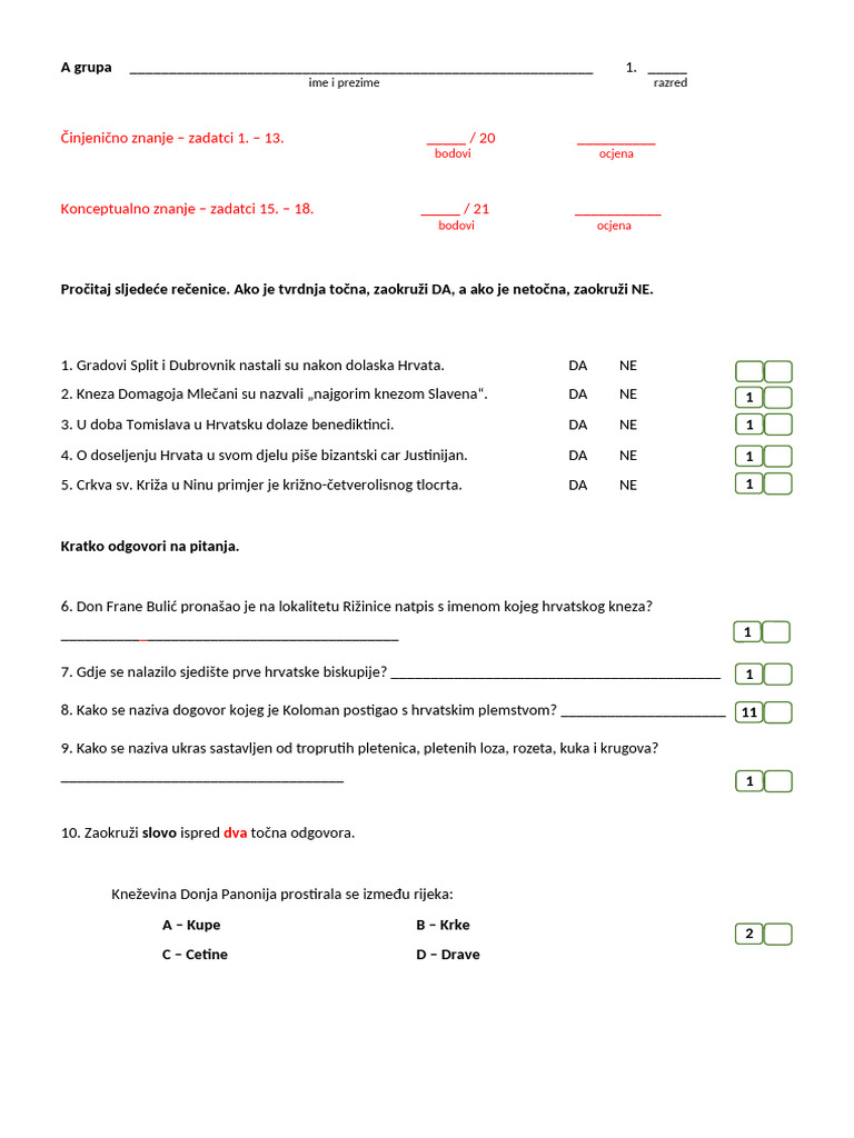 Pisana Provjera 1. R. A | PDF